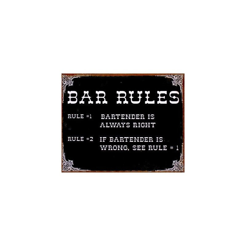 Tin Sign - Bar Rules - Oz General Store