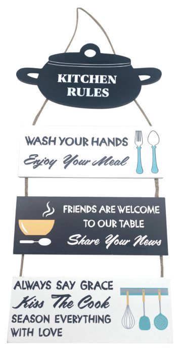 MDF 4 Tier Kitchen Rules Hanging Plaque with Pot, 47.4x30x0.6cm - Oz ...